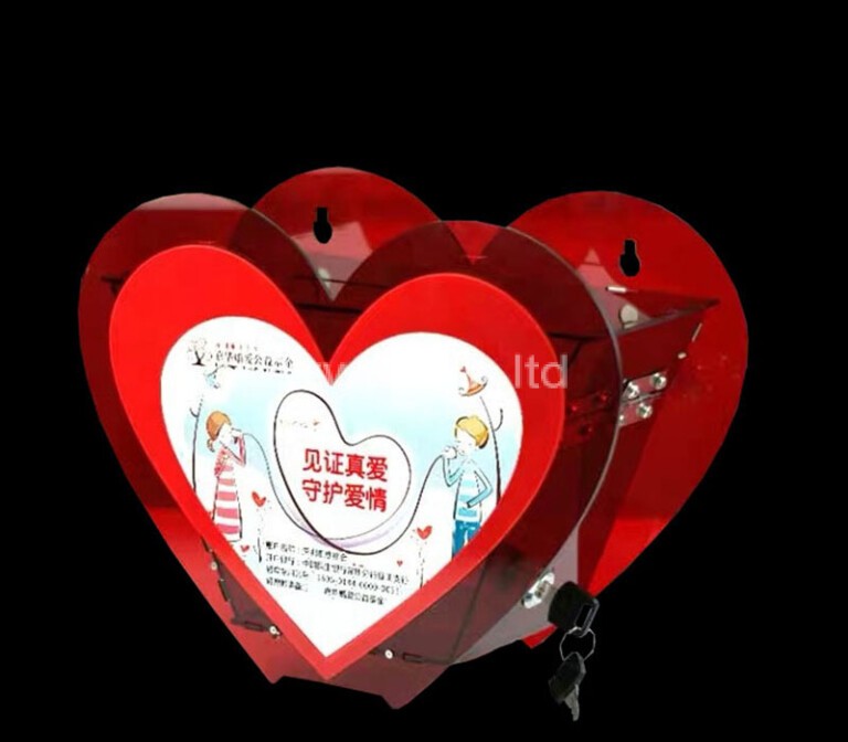 Custom red acrylic heart donation box