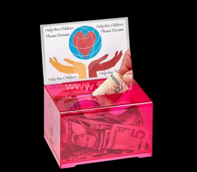 Custom acrylic money collection box with sign and lock