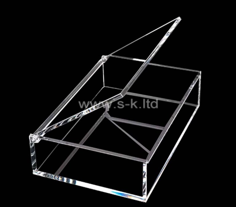 Custom clear acrylic organizer box with hinged lid